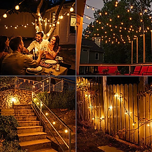 Bomcosy Solar Powered Outdoor String Lights with Remote, 100 ft Commercial Grade Waterproof G40 Patio Lights, Shatterproof LED Solar Christmas String Lights 2700K