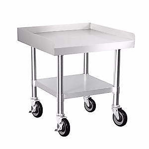 HARDURA Stainless Steel Equipment Work Stand 24" x 24" Prep Table with Under Shelf and Caster for Commercial & Workplace, Home, Hotel, Garage