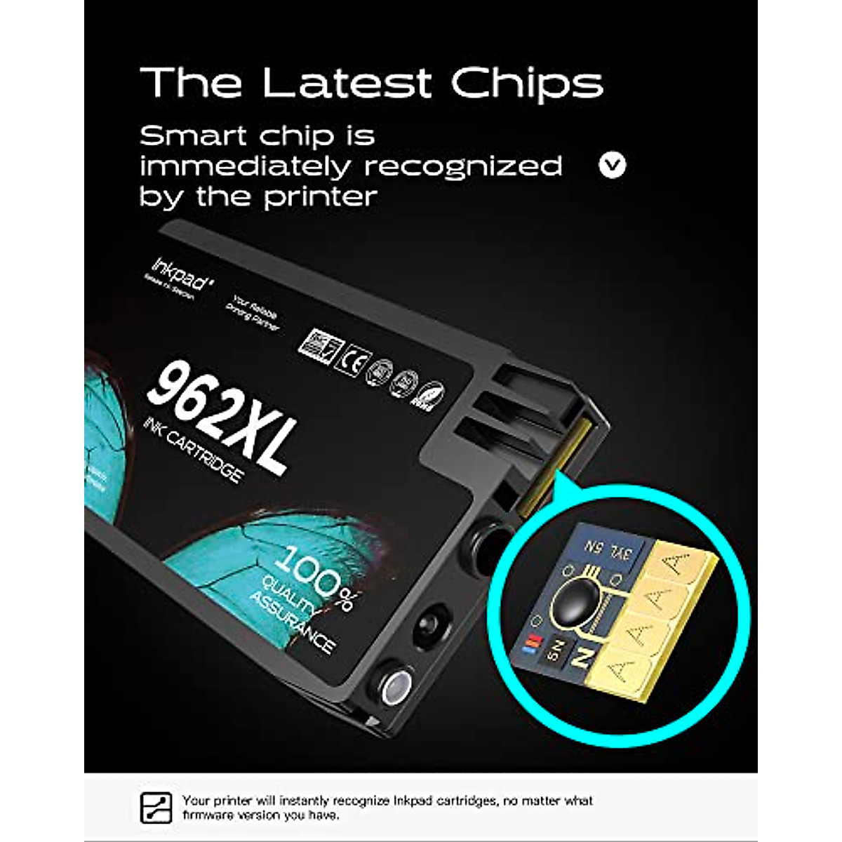 【Larger Capacity】 962XL High-Yield Ink Cartridge Combo Pack, Replacement for HP 962 962 XL Ink Cartridges, for OfficeJet Pro 9010 Series 9018 9012 9020 9015 9025 9022 9026 9027 (1BK/1C/1M/1Y, 4P)