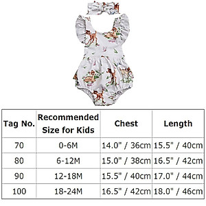 Newborn Toddler Infant Baby Girls Clothes Christmas Bambi Deer Romper+Headband Ruffle Flutter Sleeve Bodysuit Backless Sunsuit Birthday Playsuit 2pcs Outfit Set White 0-6 Months