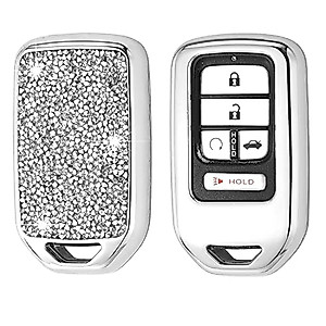Royalfox(TM) upgrated 2 3 4 5 6 7 buttons 3d bling diamond crystals smart remote Key Fob case Cover For Honda Jade HR-V CR-V Accord Crider Vezel Civic Greiz Spirior Elysion Fit City Crosstour (silver)