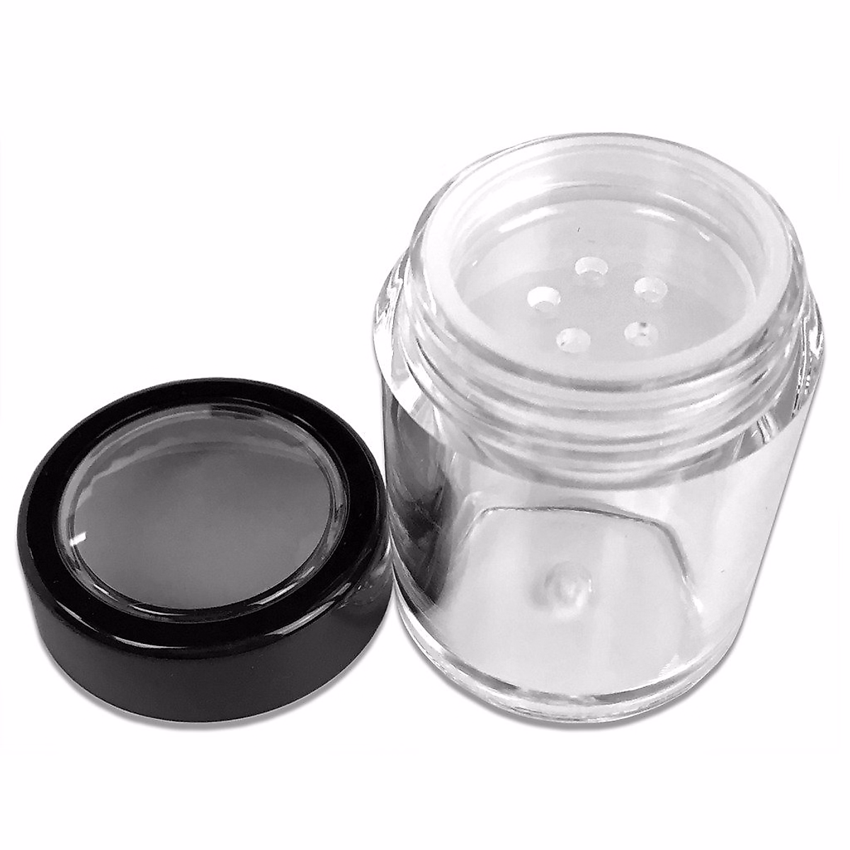 (Quantity: 12 Pieces) Beauticom 10G/10ML Acrylic Transparent Cylinder Sifter Container Jar with Clear Lid Window