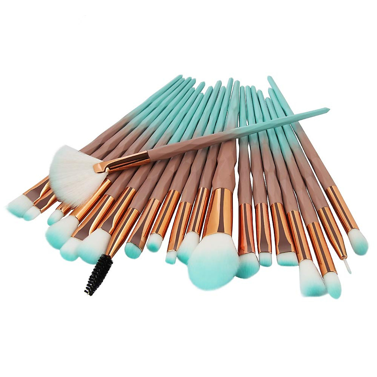 AMIZOB 20pcs Diamond Shape Handle Makeup Brushes Sets for Eye Shadow Eyeliner Foundation Blush Lip Makeup Brushes Powder Liquid Cream (green coffee)