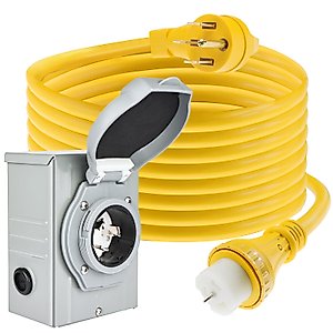 RealPlus 50 Amp Generator Extension Cord 20FT and Power Inlet Box Kit, NEMA 14-50P to SS2-50R 125V/250V Generator Power Cord for RV Truck Trailer Motorhome, ETL Listed