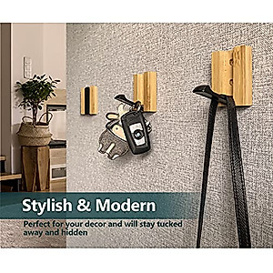 JSVER Wooden Wall Hooks 4PCS Wall Mounted Wall Hooks, Single Organizer Hook Rack, Folding Wood Wall Hangers, Wall Coat Rack Hooks for Hanging Clothes, Hats, Bags, Towels, Keys