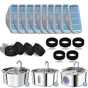 PEKTACO Cat Water Fountain Filters Replacement & Pre-Filter Sponges for 3.2L/108oz Automatic Pet Fountain, Dog Water Dispenser 9 Pack Filters & 9 Pre-Filter Sponges Foam Filters