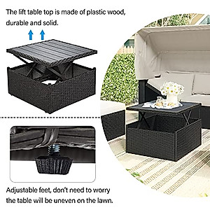 Merax 4 Pieces Outdoor Patio Rattan Daybed with Retractable Canopy, UV-Proof Resin Wicker Patio Sofa Set with Washable Beige Cushions and Lifting Table