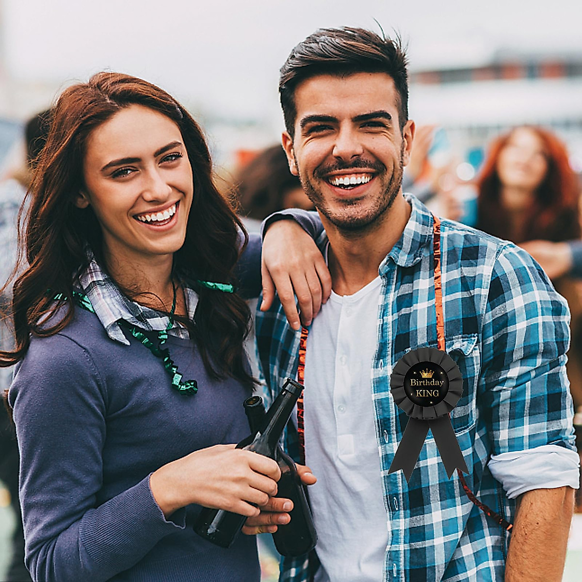 King Tinplate Badge Pin, Black Rosette Birthday King Button for Men Boy, Crown Happy Birthday Award Badge Pin, Kids Party Decorations