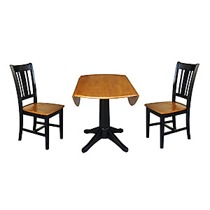 IC International Concepts 42" Round Top Pedestal 2 Chairs, Black/Cherry Dining Table, OneSize