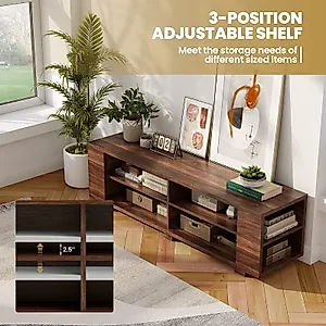 Tangkula Wood TV Stand for TVs up to 65 Inch Flat Screen, Modern Entertainment Center with 8 Open Shelves, Universal TV Storage Cabinet for Living Room Bedroom, TV Console Table (Walnut)