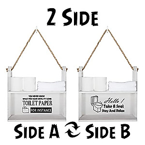 OFIDELITY 2 Tier Over Toilet Storage Bathroom Organizer Shelf, for Toilet Paper Holder Storage, Restroom Decor Wall Hanging Shelves with Hanging Hook, Bottles Towel Organisers Rack (Seat)