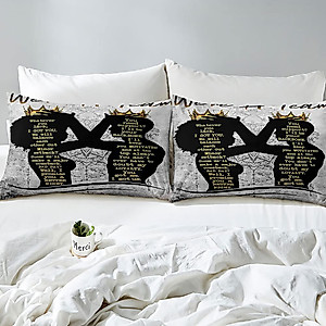VIVIHOME 3PCS African American Bedding Sets, Duvet Cover Full, Black King Melanin Queen Bed Set, Quilt Comforter Cover, Bedroom Decor for Couples Gifts, We're A Team, 2 Pillow Shams