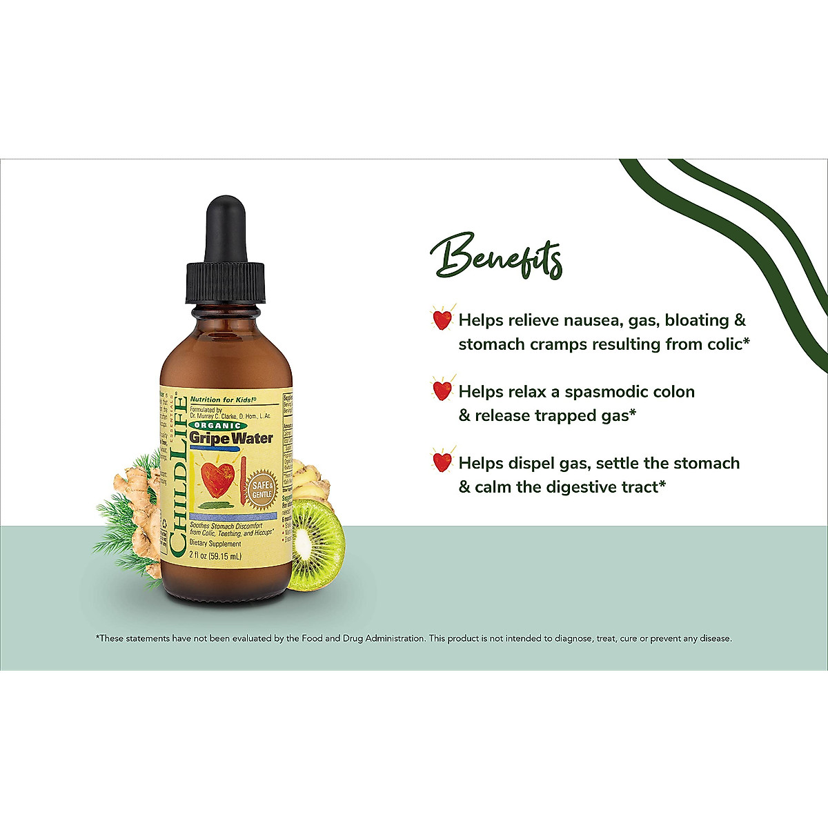 CHILDLIFE ESSENTIALS Organic Gripe Water for Babies - Gripe Water Newborn, Gas Drops for Newborns, Baby Drops for Gas & Colic Relief, Infant Gas Relief with Ginger, Fennel, Dill - 2 Fl Oz (Pack of 1)