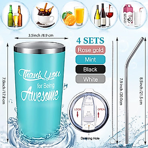 Suclain Employee Appreciation Gifts 20 oz Thank You for Being Awesome Tumblers with Lids Straws for Graduation Friends Coworker Nurses Gifts(Light Blue, Rose Gold, Black, White, 4 Sets)