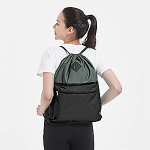 WANDF Drawstring Backpack Sports Gym Bag with Wet Compartment, Water-Resistant String Bag Cinch Bag for Women Men (Black)