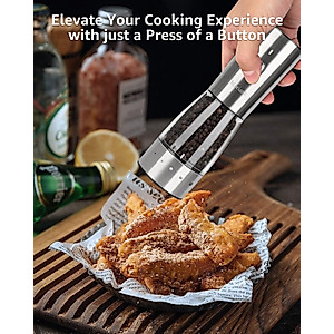 Electric Salt and Pepper Grinder Set, Large Capacity 5.3oz Salt and Pepper Grinder Set with Adjustable Coarseness, Rechargeable Stainless Steel Electric Pepper Grinder with Elegant Storage Base