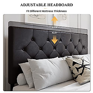 SHA CERLIN Upholstered King Platform Storage Bed Frame with 4 Drawers, Adjustable Headboard with Faux Leather Diamond Button Tufted Design, Wooden Slat Support, No Box Spring Needed, Black Brown