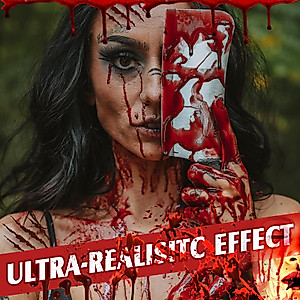 4PCS Halloween Fake Blood Makeup Kit, [Coagulated Blood + Fake Blood Spray 60ML + Dripping Blood 60ML + Black Stipple Sponge], Fake Blood Washable for Clothes Face SFX Wound, Vampire