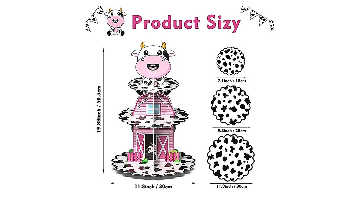 3-Tier Farm Cow Print Cupcake Stand for Parties