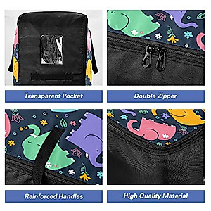 Blueangle Colorful Elephant Print Large Quilt Storage Bag – Store and Protect Quilt Tops, Clothes and Fabrics – Features 2 Handles for Easy Carrying and Moving, 100L