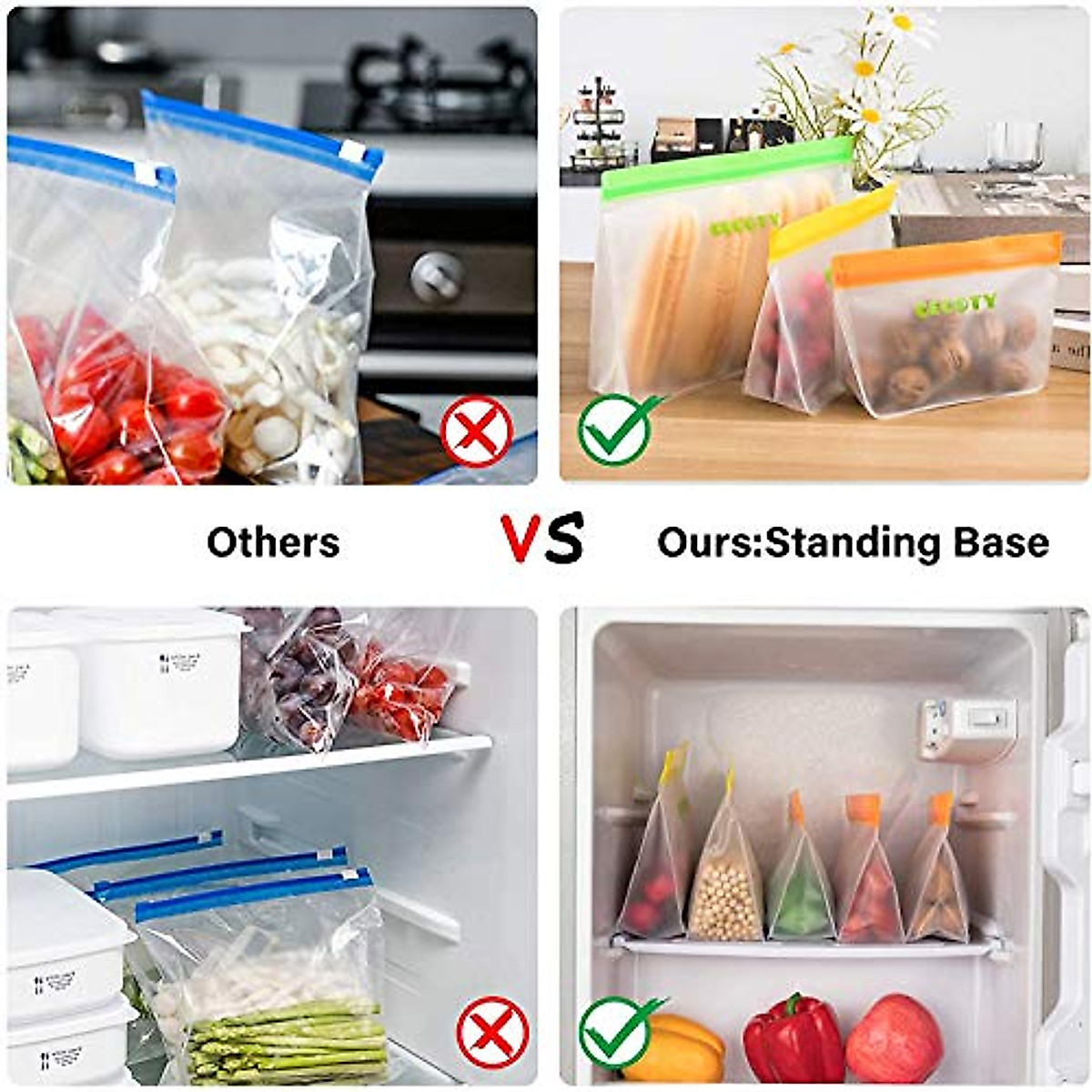 Reusable Storage Bags,GECOTY Upgraded [10-Pack] Reusable Food Bags BPA-free,Stand up Freezer Bags,Leak-proof Sandwich Bags Snack Bags for Picnic and Refrigerator Storage
