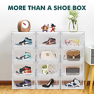 ELUCHANG Clear Shoe Storage Boxes, Large Plastic Stackable Shoe Organizer for Closet, Portable Foldable Shoe Box for Sneaker,Enterway, Under the Bed, Bathroom,Cabinet, Men, Women, Fit Up to US 14