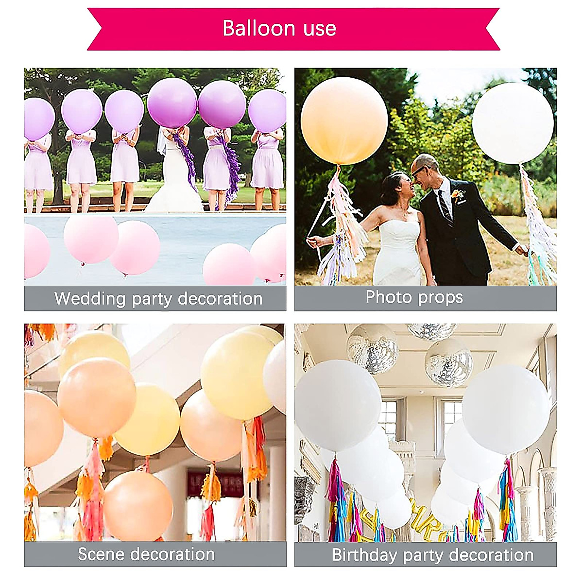 IN-JOOYAA 24 Inch Latex Big Round Balloons 7 Pack White Thick Giant Balloons for Photo Shoot Wedding Baby Shower Birthday Party Decorations