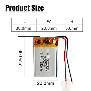 KBT 3.7V 150mAh Li-Polymer Battery：302030 Rechargeable Lithium-ion Replacement Batteries (2pack)