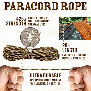 World's Toughest Ultralight Survival Tent • 2 Person Mylar Emergency Shelter Tube Tent + Paracord • Year-Round All Weather Protection for Hiking, Camping, & Outdoor Survival Kits (Camo)