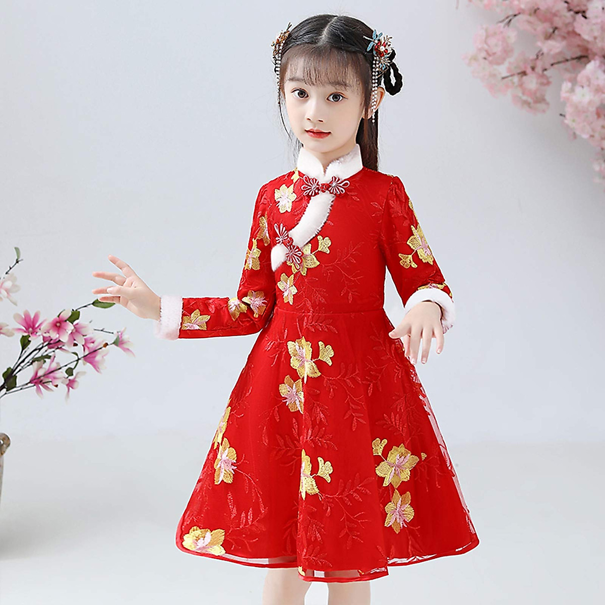 Newborn Baby Girl Clothes, Kid Girl Lunar Chinese New Year Tang Suit Princess Dresses Clothes Toddler Overall Dress Red