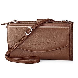 nuoku RFID Wallet Women Travel Zip Wristlet Purse Crossbody Clutch