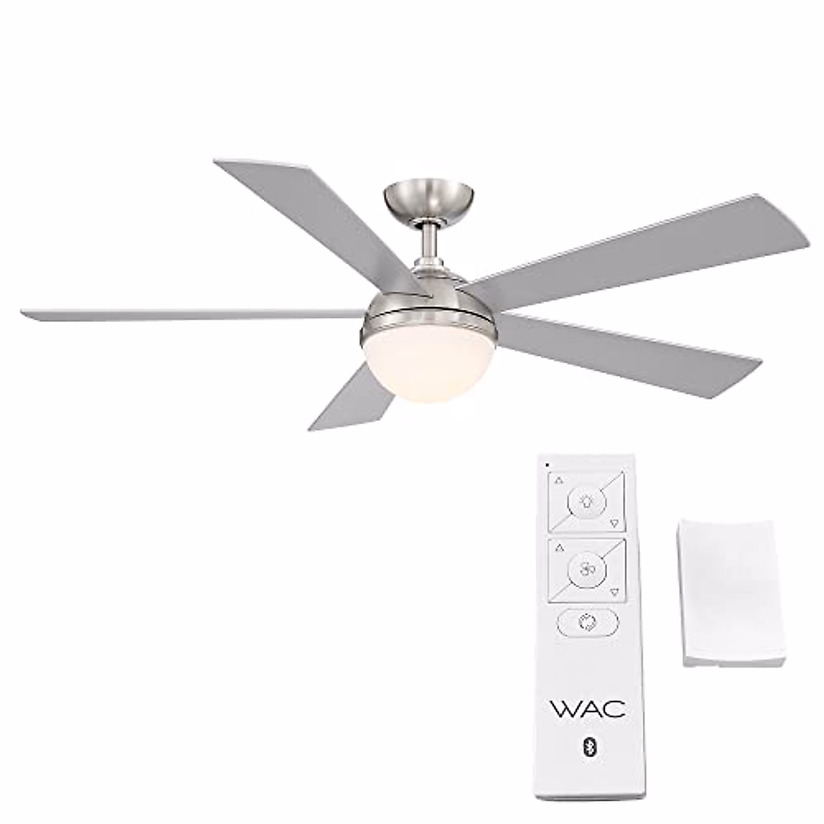 WAC Smart Fans Eclipse Indoor and Outdoor 5-Blade Ceiling Fan 54in Brushed Nickel Titanium with 3000K LED Light Kit and Remote Control works with Alexa and iOS or Android App