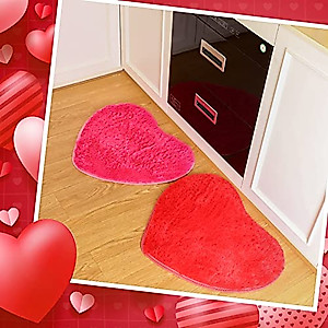 Nuogo 6 Pieces Valentine's Day Bathroom Rug Heart Shaped Fluffy Faux Area Rug 20 x 24 Inch Plush Fur Room Mat for Valentine's Day Home Living Room Bedroom Sofa Floor, Pink, Red, Rose Red