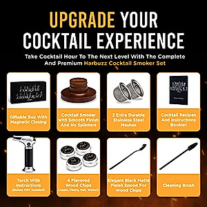 Cocktail Smoker Kit with Torch & Premium Gift Box, 15 Piece Whiskey Smoker Kit for Old Fashioned Cocktail Kit, Glass Cocktail Smoking Kit for Drinks, Bourbon Smoker Gift for Men, Husband, Father, Dad