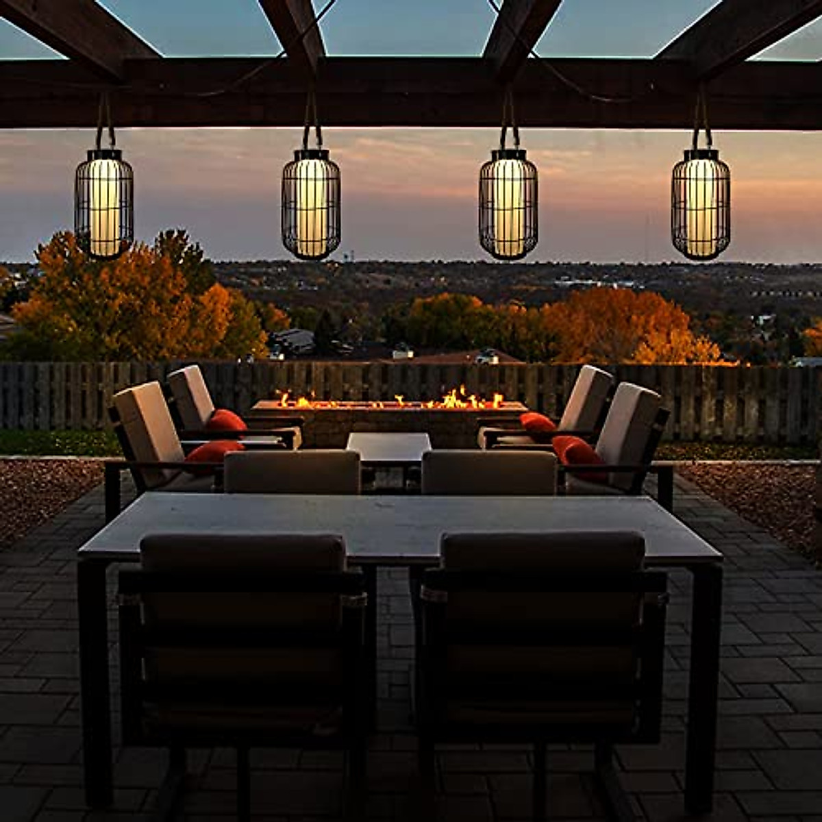 pearlstar Large Solar Powered Lantern Outdoor-Heavy Duty Metal Hanging Lights Decorative Solar Table Lamp Waterproof for Outside Patio Yard Garden Porch Tabletop Decor (Black)