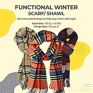 Plum Feathers Plaid Check and Solid Cashmere Feel Winter Scarf, Warm Scarfs, Cold Weather Accessories, Fringe Scarves (Pink Grey Plaid)