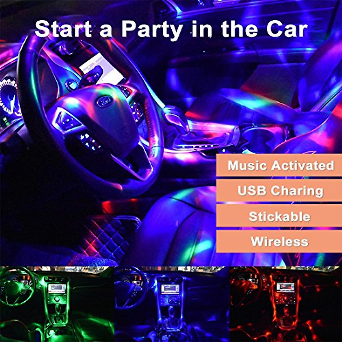 Disco Ball Light Wireless Battery Operated Music Sync RGB for Parties Decorations Car [2-Pack] (Upgraded)