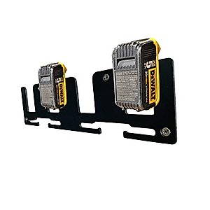 Battery Rack Compatible DeWalt 20V Battery Holder, Mount 4 Slot Bulk Battery Garage Tool, Dewallt 20v Tools, Wall Display Hook Holder (1-1 Aluminum, Black)