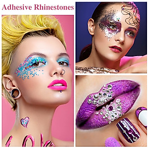 1600 Pcs 3/4/5/6 mm Self Adhesive Face Gems Rhinestones, Face Jewels Diamonds Sticky Gems for Makeup Hair Crafts Halloween Decorations