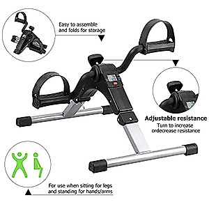 Folding Pedal Exerciser, Mini Exercise Bike Under Desk Bike Foot Pedal Exerciser, Foot Hand Cycle Portable Peddler Machine Bicycle Exerciser Arm Leg Exerciser While Sitting (Silver)
