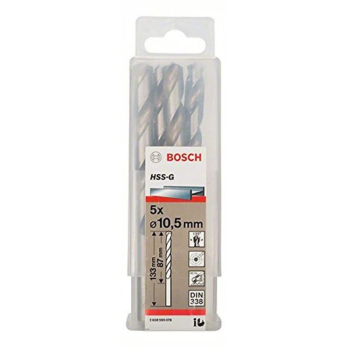 Bosch 2608595078 Metal Drill Bit Hss-G 10, 5mmx3.43inx5.24In 5 Pcs