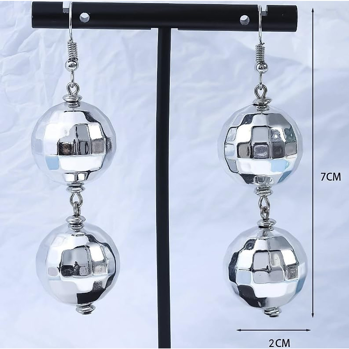 Disco Ball Earrings 60's 70's Silver Mirror Disco Ball Sunflower Pendant Ball Earrings Masquerade Costume Halloween Accessories- 2 silver