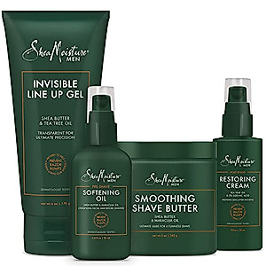SheaMoisture Shaving Kit for Men - Softening Skin Oil, Invisible Line Up Gel, Shave Butter, Aftershave Cream w/Tea Tree Oil, Gifts for Men (4 Piece Set)