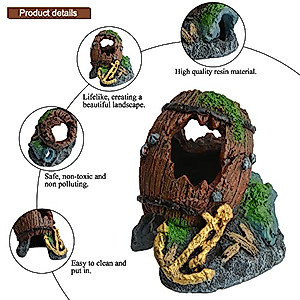 Saim Broken Barrel Aquarium Decorations,Resin Betta Cave Hideout Wood Trunk Log Hide Hut for Fish Tank Decor Fish Cave