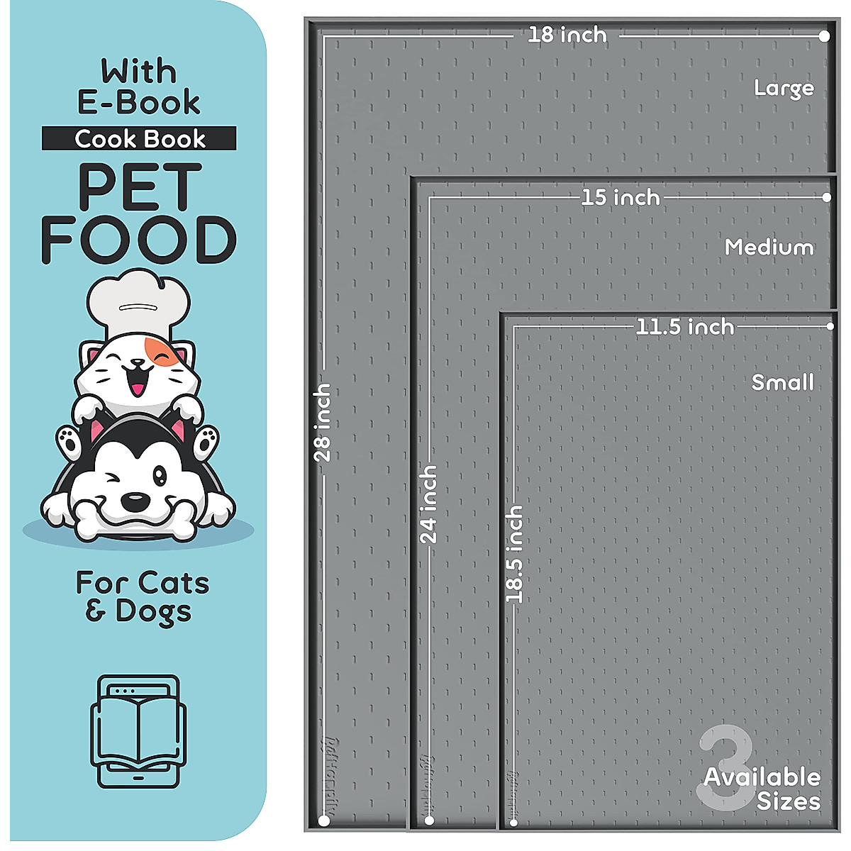 Dog Food Mat - 28x18” Large Silicone Stove Top Protector, Silicone Pet Food Mat, Raised Edges Dog Mat for Food and Water Prevent Spill, Waterproof Cat Food Mat Protect Floors, Easy Clean Dog Bowl Mat