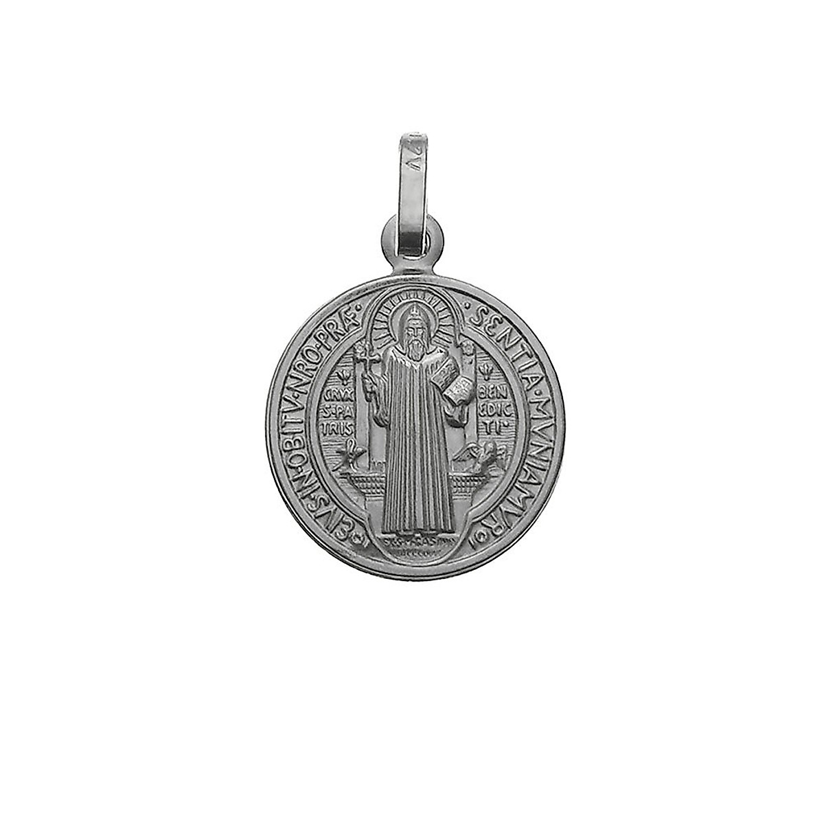 925 Sterling Silver Saint Benedict Charm Pendant Made in italy, 15mm Diameter