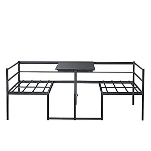 FULLJOJOR Twin Size Metal Daybed, Adjustable Sofa Bed Day Bed with Metal Slats and Convertible Built-in-Desk, No Box Spring Needed