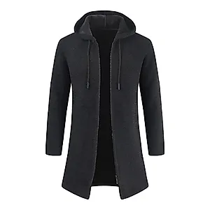 Men's Zip Up Long Cardigan Sweater Open Front Hooded Knitted Cardigans Winter Warm Longline Slim Fit Knit Coat (Black,4X-Large)