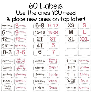 6 Baby Girl Nursery Clothing Size Closet Dividers Toddler Pink Elephant (Fits 1.5" Rod)