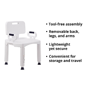 McKesson Bath Bench with Removeable Back, Plastic Frame, Lightweight, Adjustable, 350 lbs Weight Capacity, 1 Count